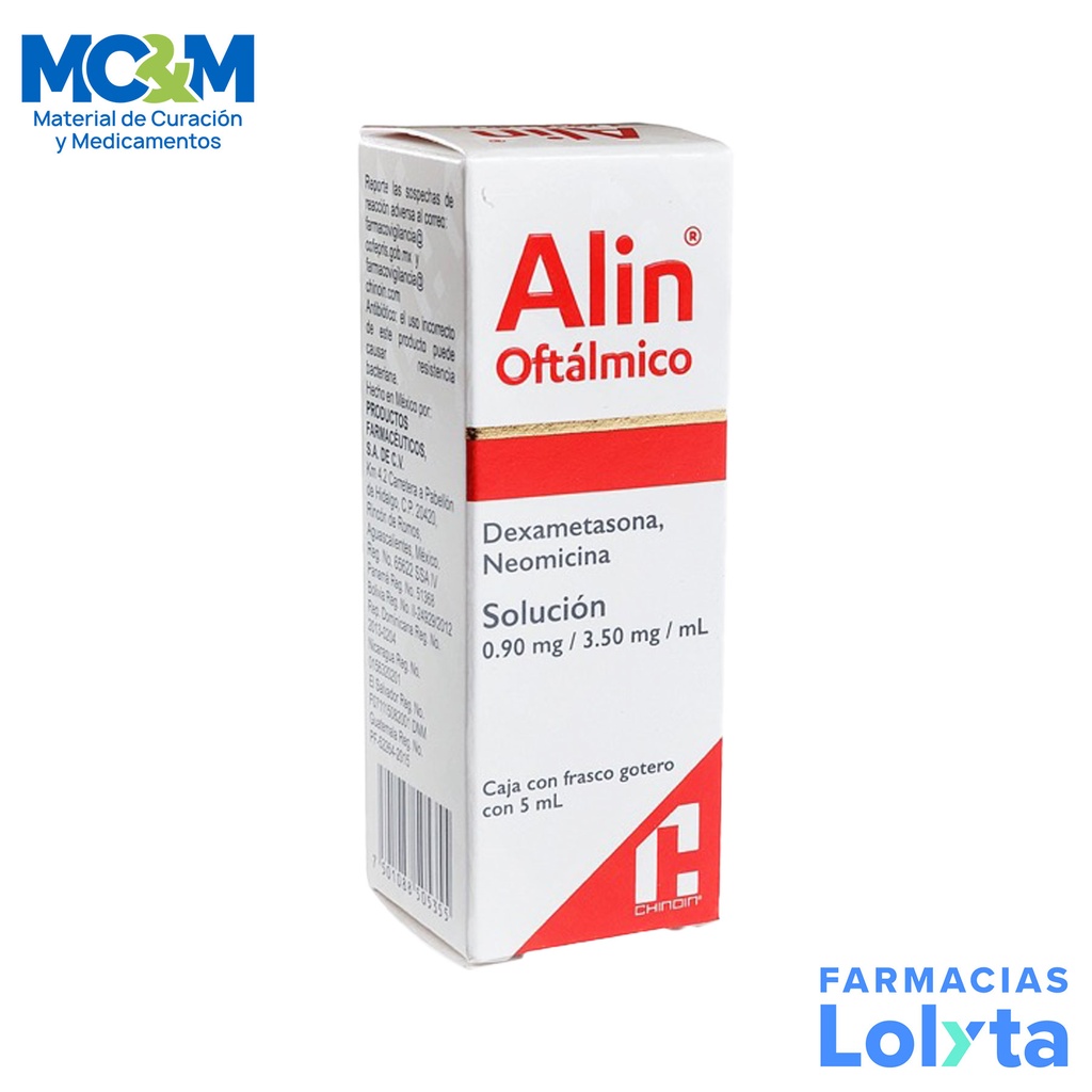 ALIN OFTALMICO SOL GOTAS 0.90/3.50MG/ML DEXAMETASONA NEOMICINA C/5 ML ...